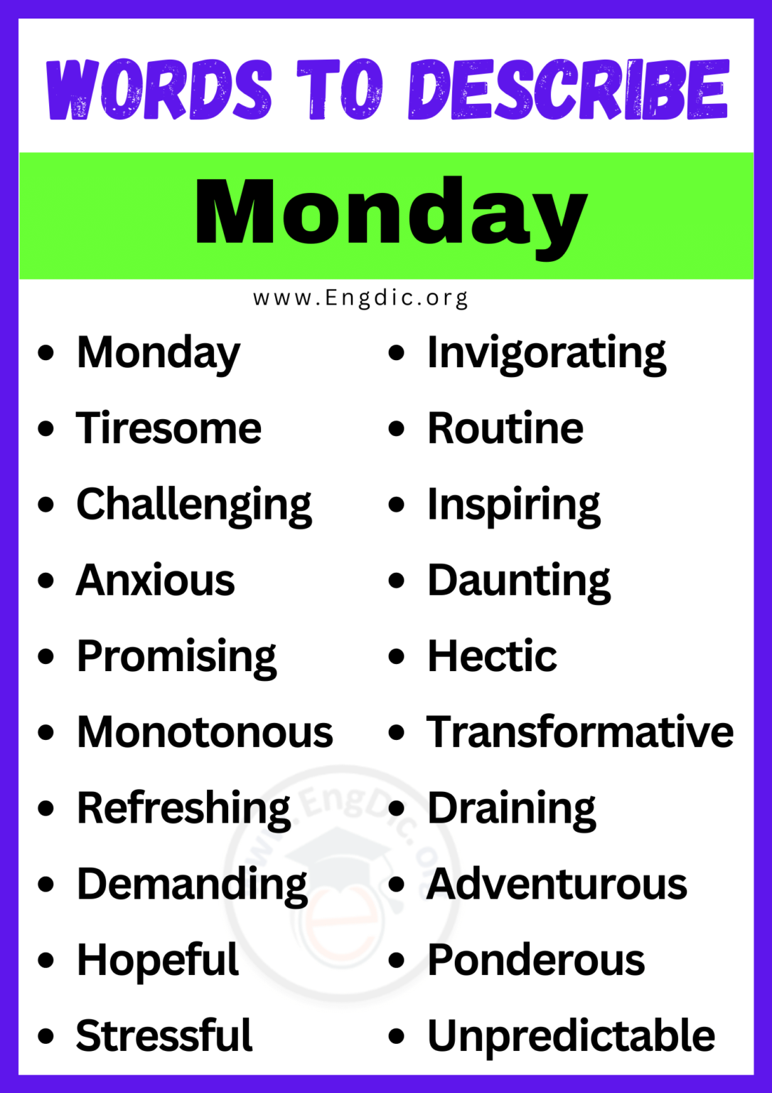 20+ Best Words to Describe Monday, Adjectives for Monday - EngDic