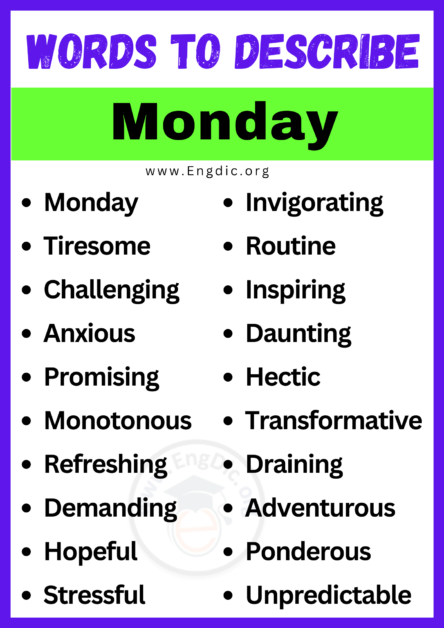 20+ Best Words to Describe Monday, Adjectives for Monday - EngDic