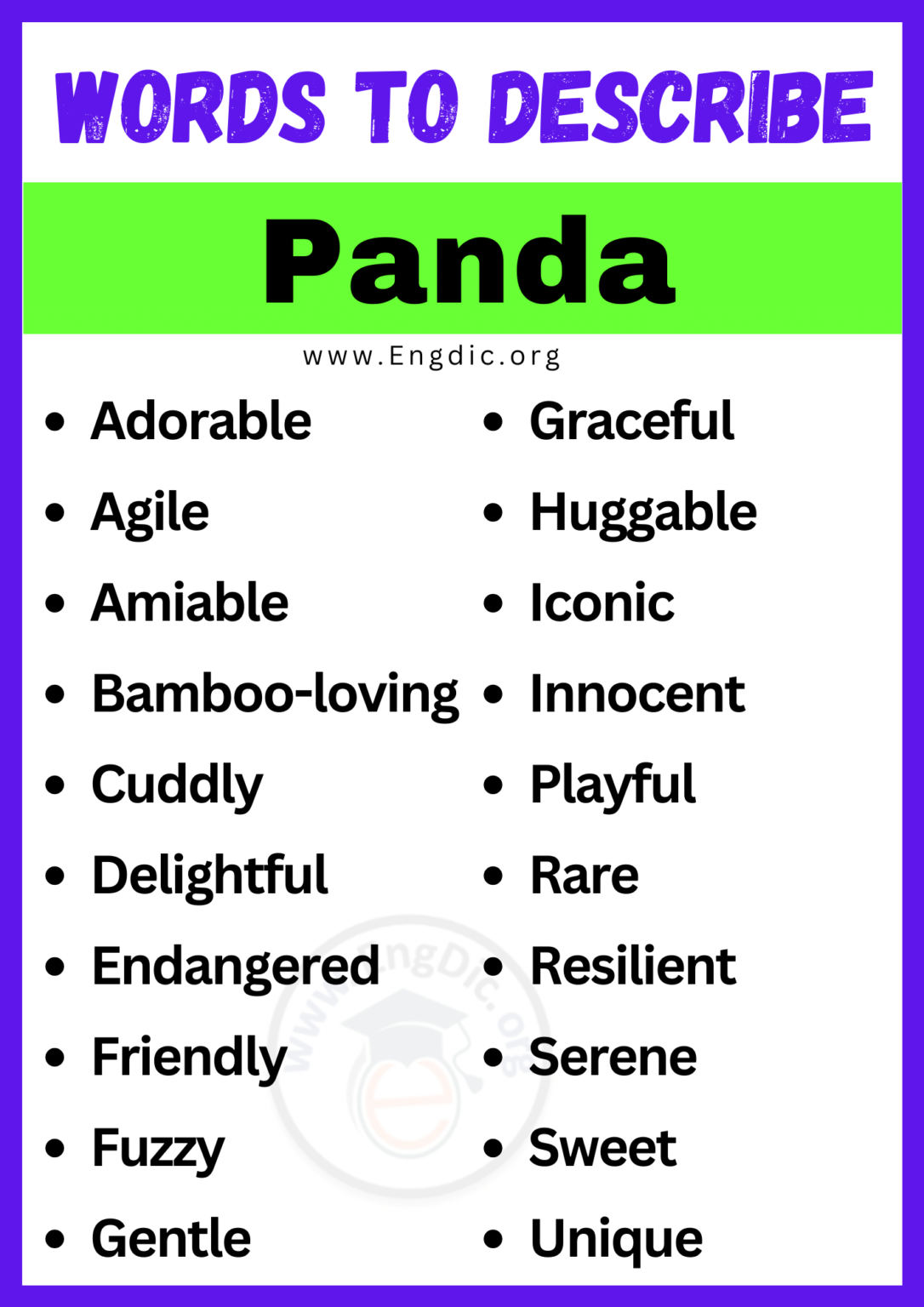 20+ Best Words to Describe Panda, Adjectives for Panda - EngDic