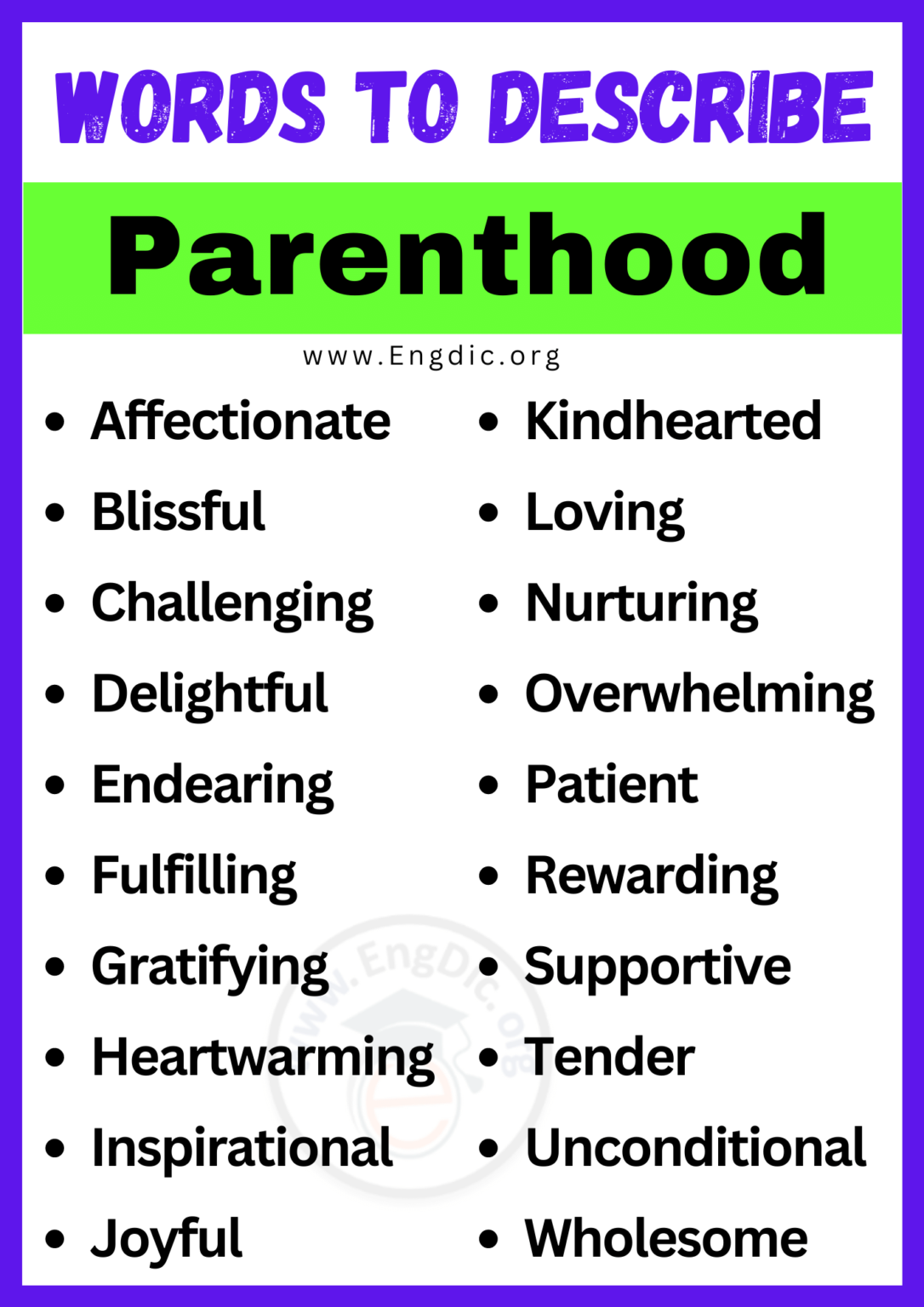 20+ Best Words to Describe Parenthood, Adjectives for Parenthood - EngDic