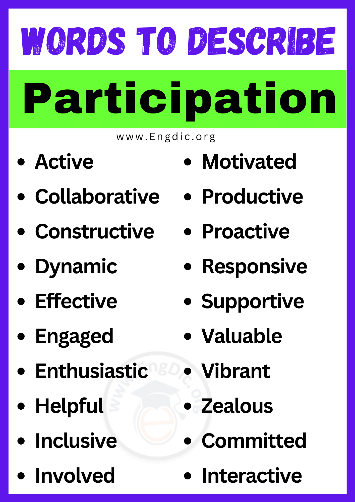 20+ Best Words to Describe Participation, Adjectives for Participation ...