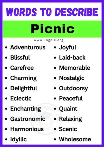20+ Best Words to Describe Picnic, Adjectives for Picnic - EngDic
