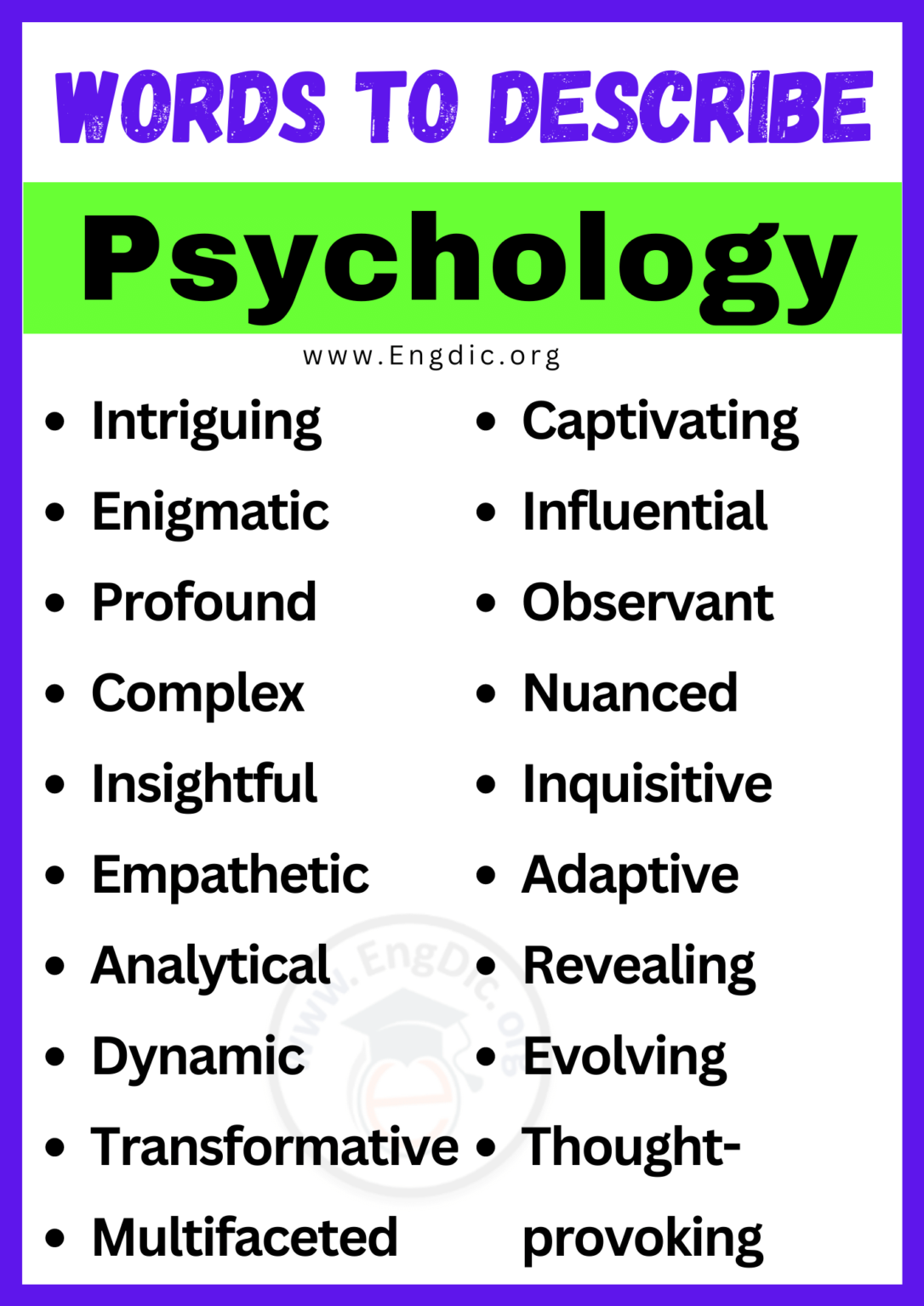 20+ Best Words to Describe Psychology, Adjectives for Psychology - EngDic
