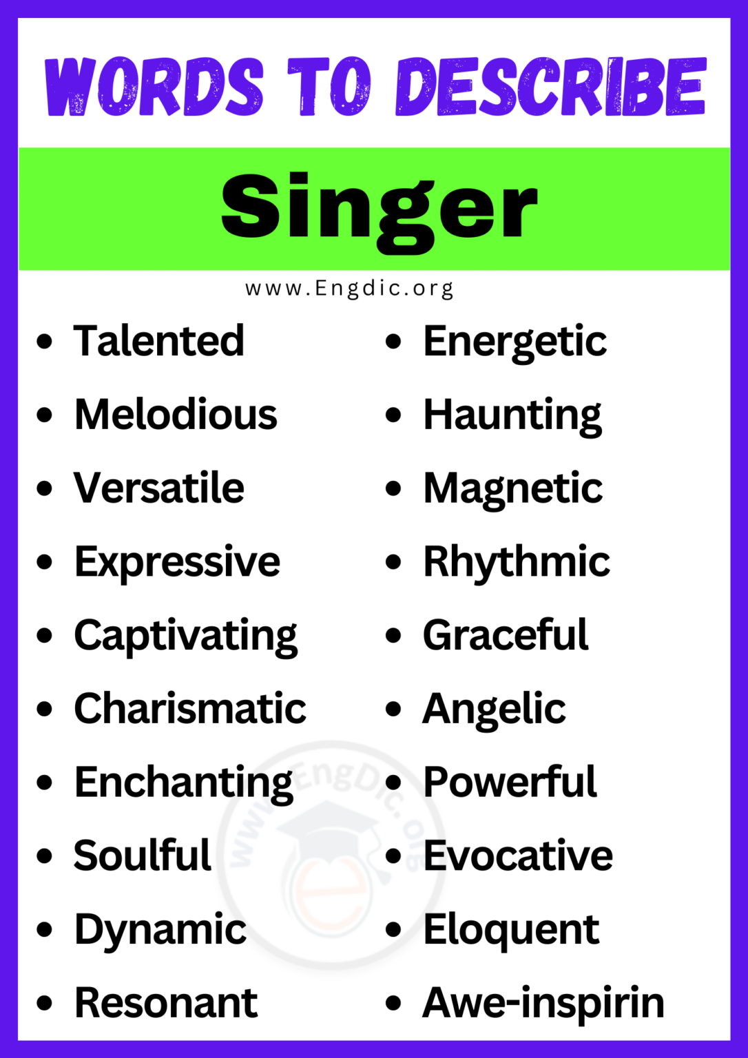 20+ Best Words to Describe Singer, Adjectives for Singer - EngDic