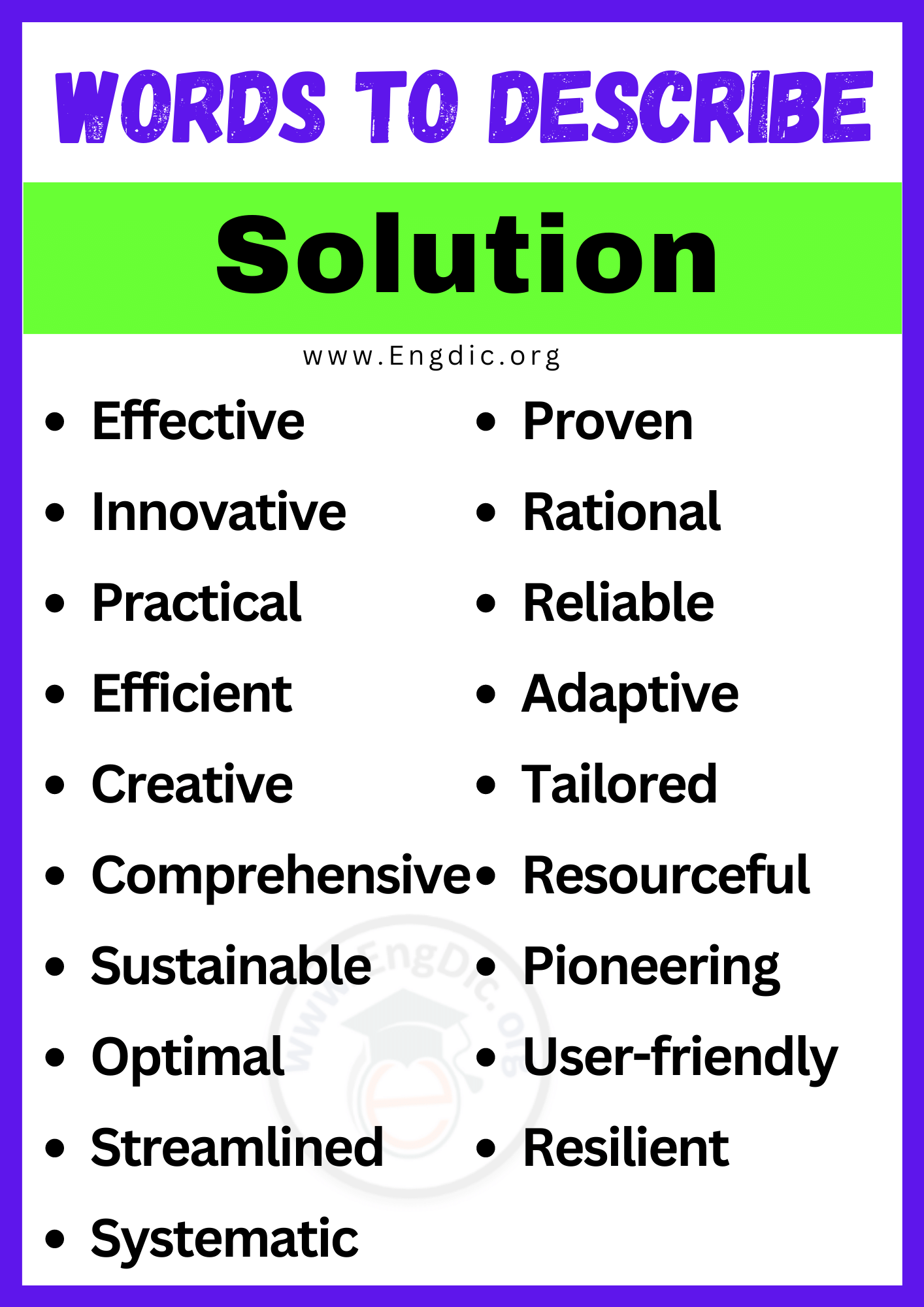 20+ Best Words to Describe Solution, Adjectives for Solution - EngDic