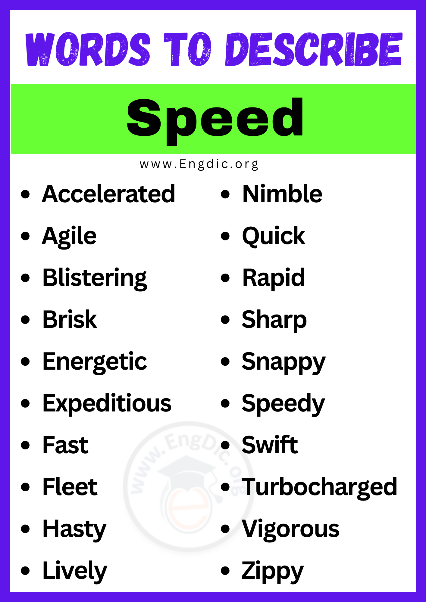 20+ Best Words to Describe Speed, Adjectives for Speed - EngDic