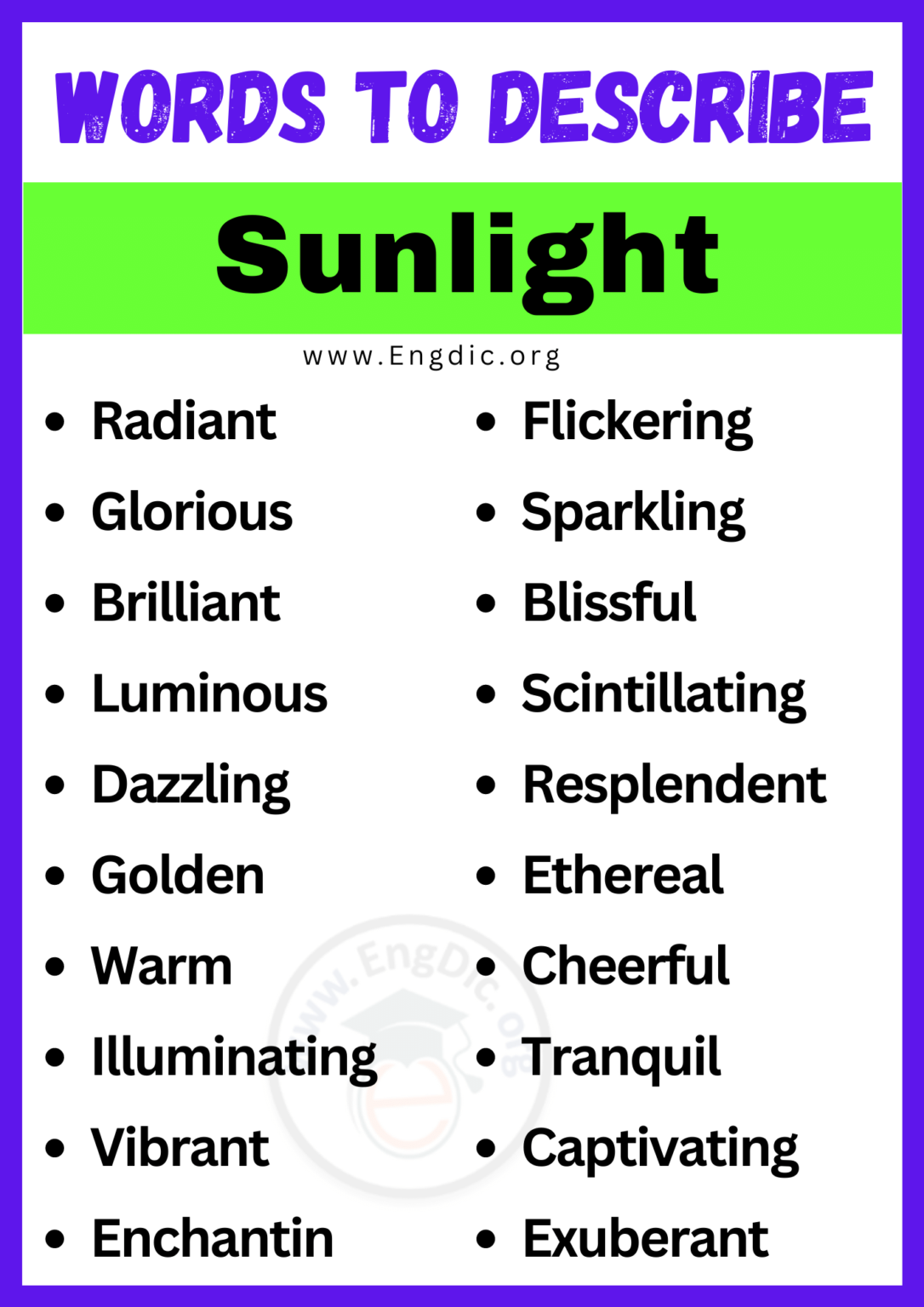 20+ Best Words to Describe Sunlight, Adjectives for Sunlight - EngDic
