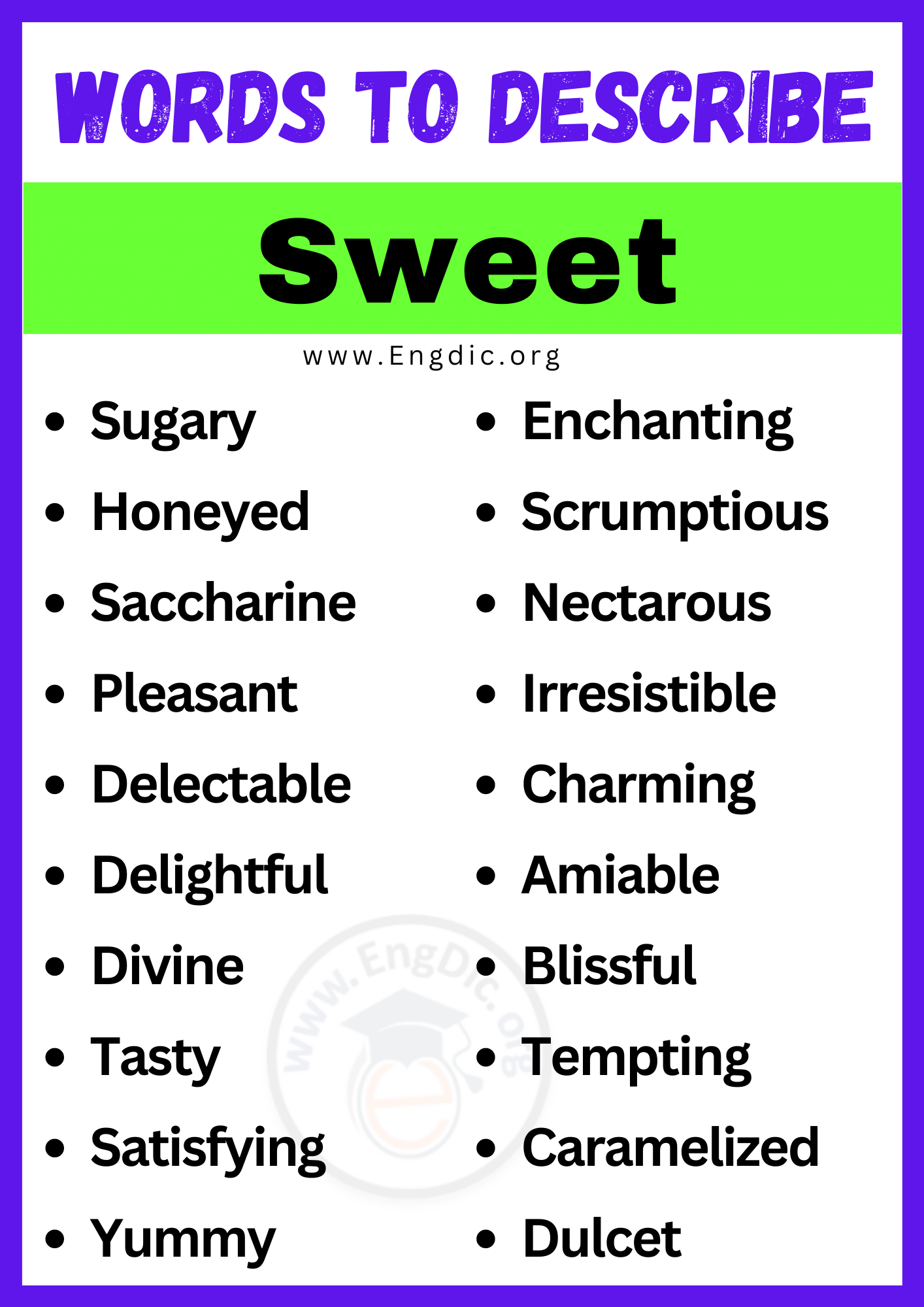 20+ Best Words to Describe Sweet, Adjectives for Sweet - EngDic
