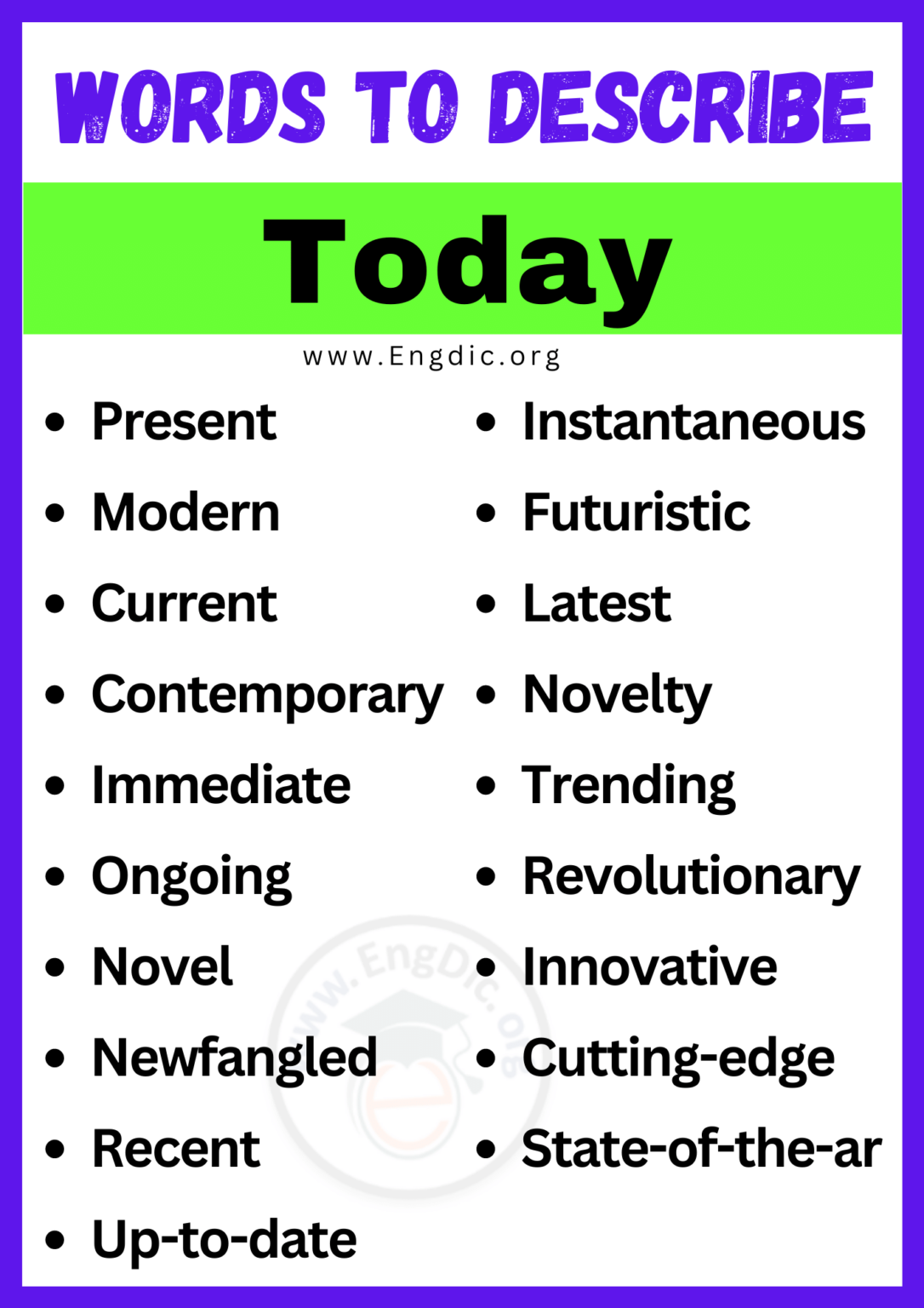 20+ Best Words to Describe Today, Adjectives for Today - EngDic