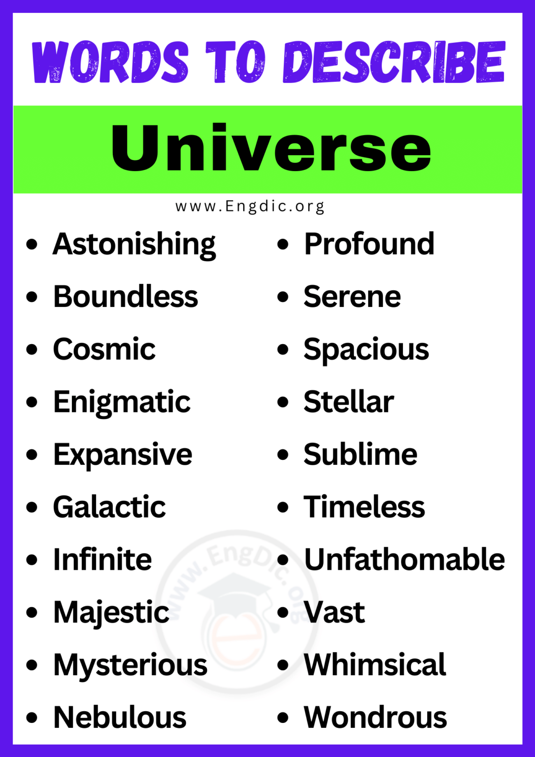 20+ Best Words to Describe Universe, Adjectives for Universe - EngDic