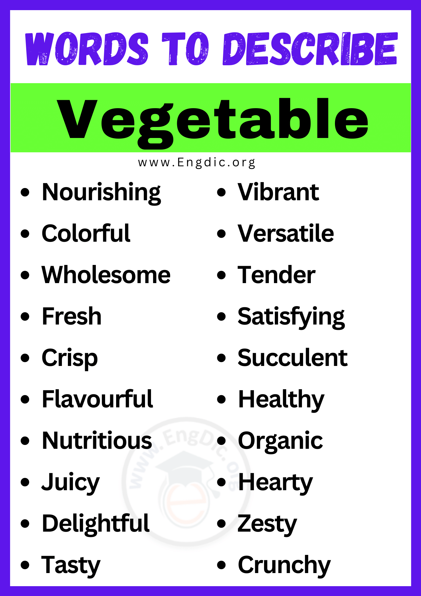 20+ Best Words to Describe Vegetable, Adjectives for Vegetable - EngDic