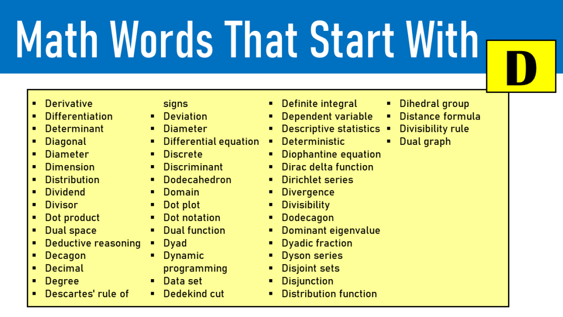 100 Math Words That Start With D - EngDic