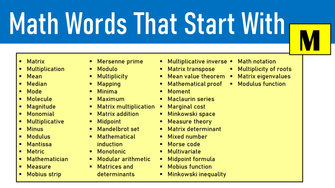 100 Math Words That Start With M - EngDic