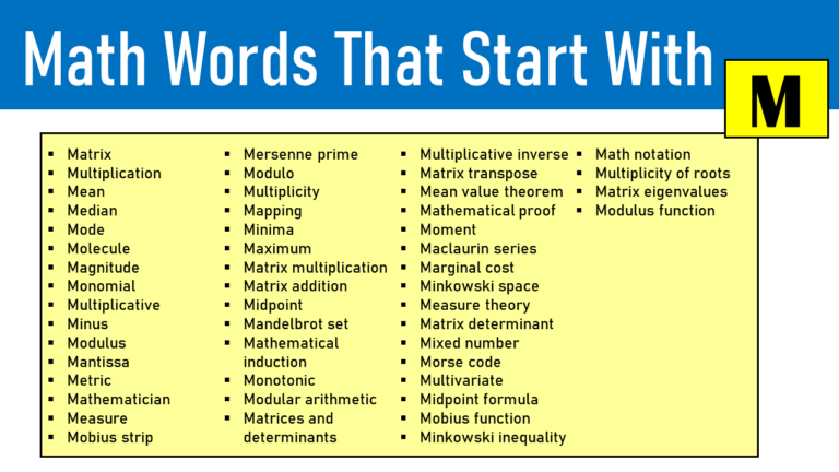 100 Math Words That Start With M - EngDic