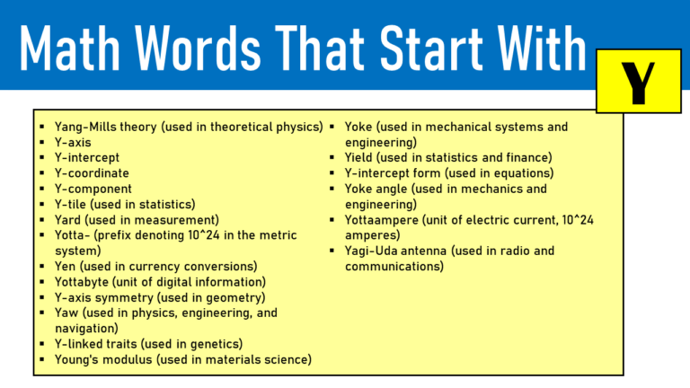 30 Math Words That Start With Y - EngDic