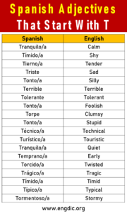 50 Spanish Adjectives That Start With T - EngDic