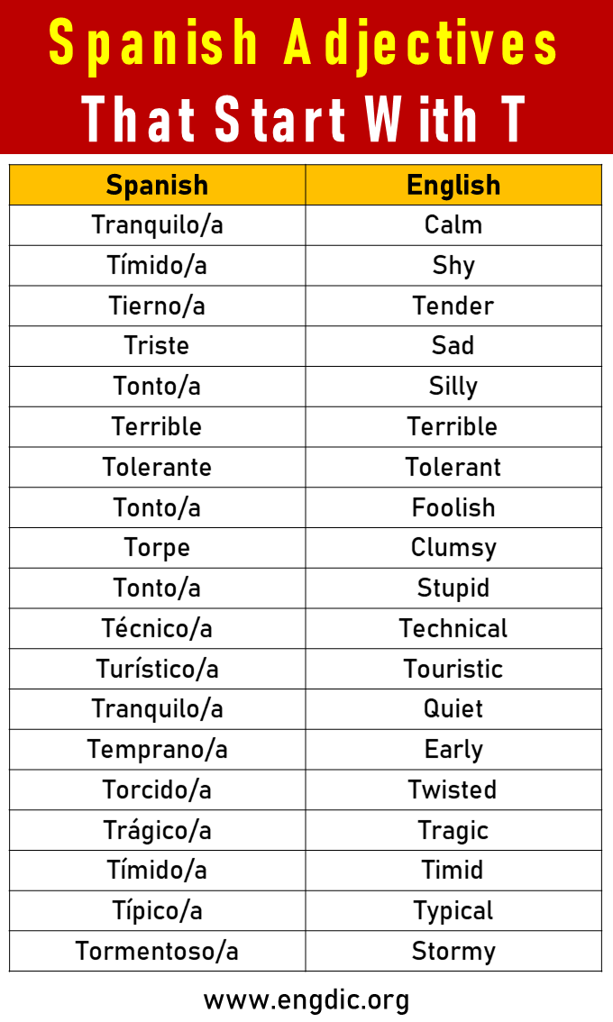 50 Spanish Adjectives That Start With T EngDic