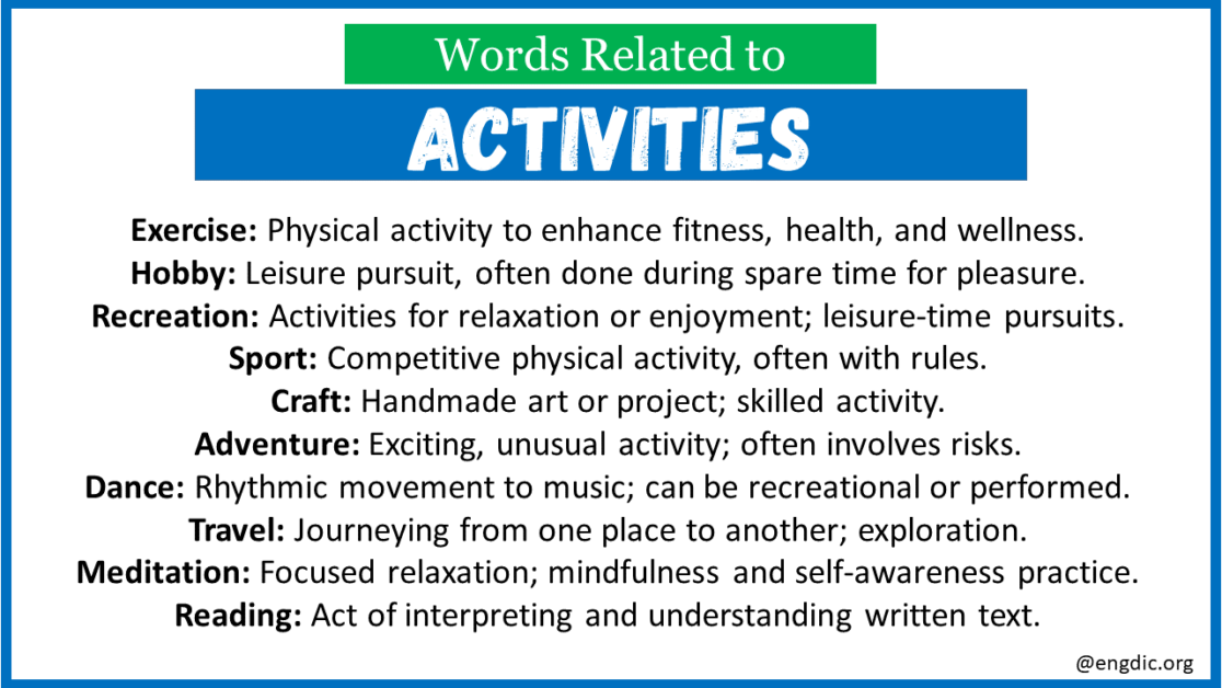 Top 30 Words Related to Activities - EngDic