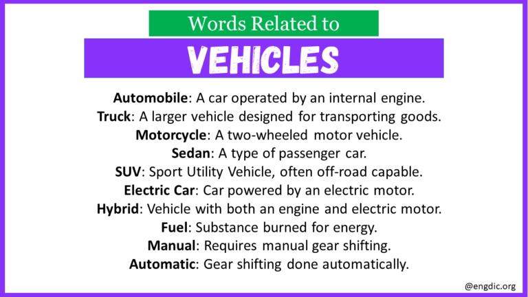 Top 30 Words Related to Vehicles - EngDic