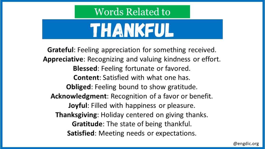 Top 30 Words Related to Thankful - EngDic