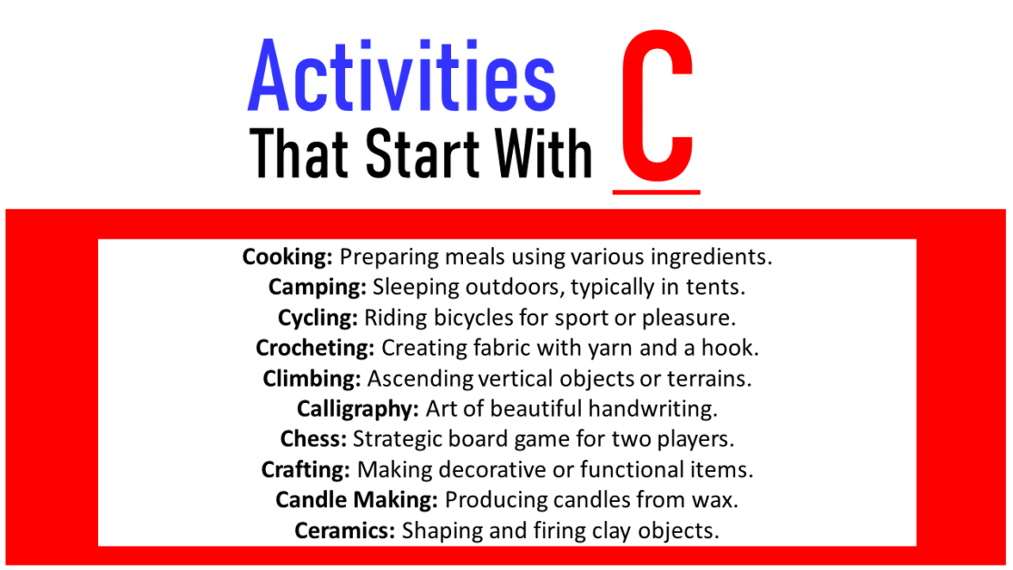 100+ Best Activities That Start With C - EngDic