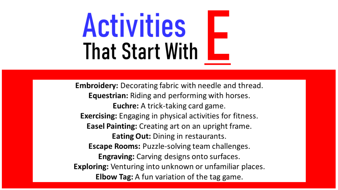 100+ Best Activities That Start With E - EngDic