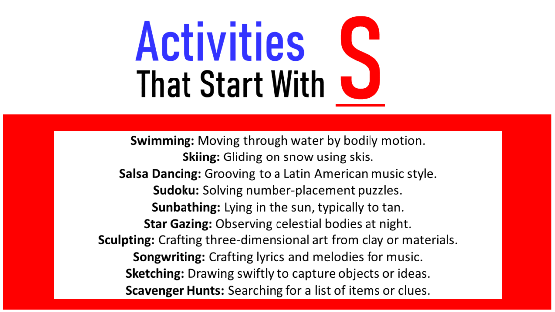 100+ Best Activities That Start With S - EngDic