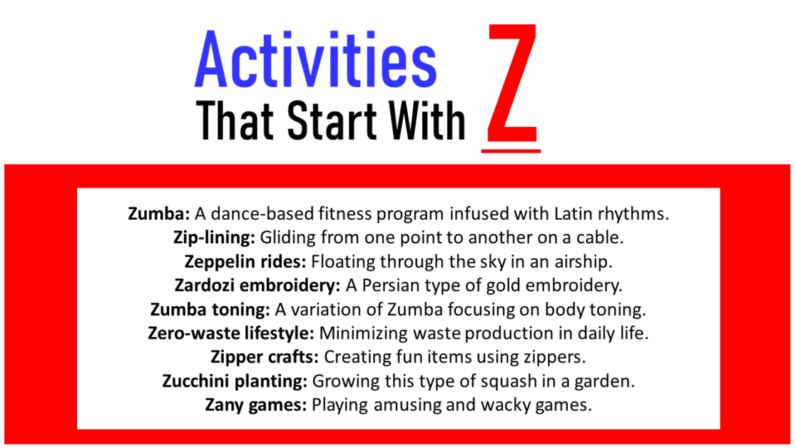 50+ Best Activities That Start With Z - EngDic