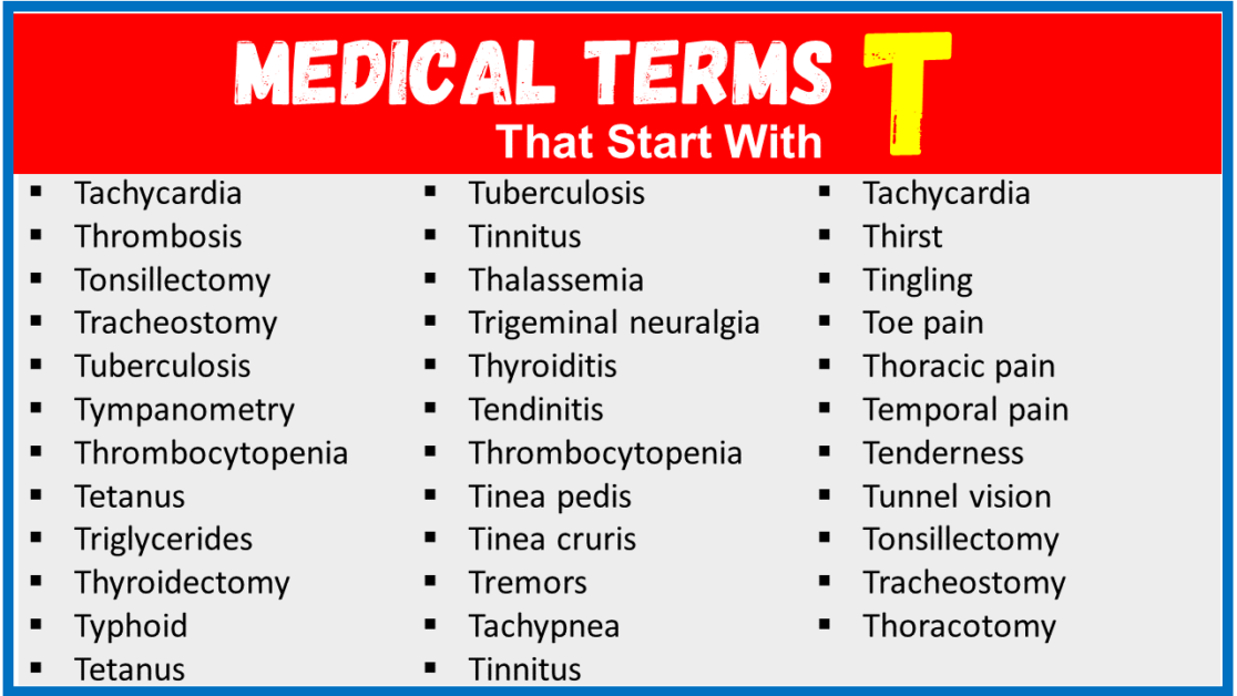 Medical Terms That Start With T -(Medical Words Mastery) - EngDic