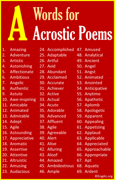 A Words for Acrostic Poems (100 Words) - EngDic