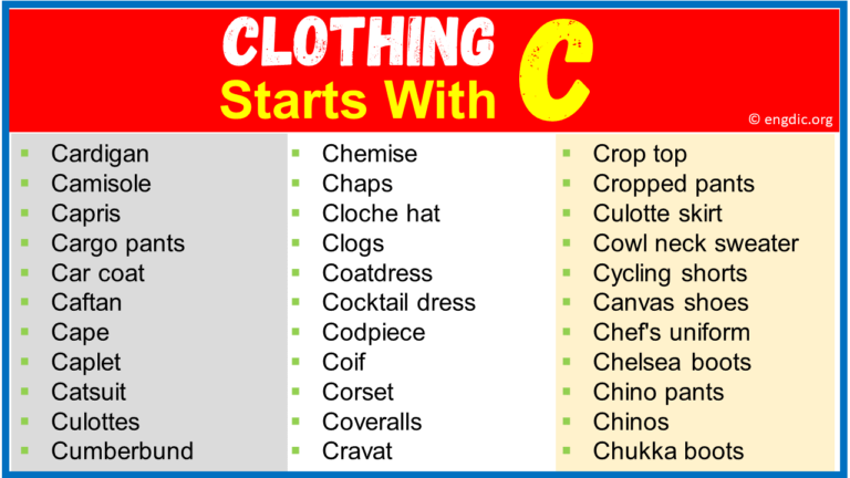 Clothing That Starts with C (Men, Women & Brands) - EngDic