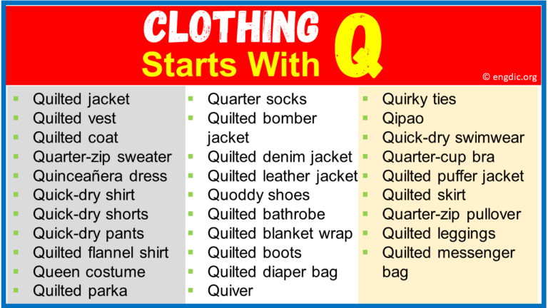 Clothing That Starts with Q (Men, Women & Brands) - EngDic