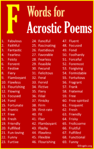 F Words for Acrostic Poems (100 Words) - EngDic