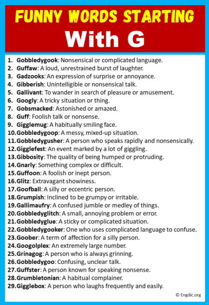 100 Funny Words That Start With G (With Meanings) - EngDic