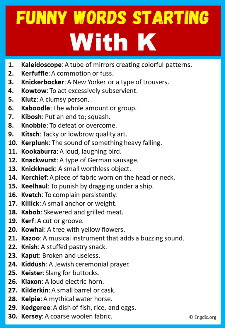 100 Funny Words That Start With K (With Meanings) - EngDic