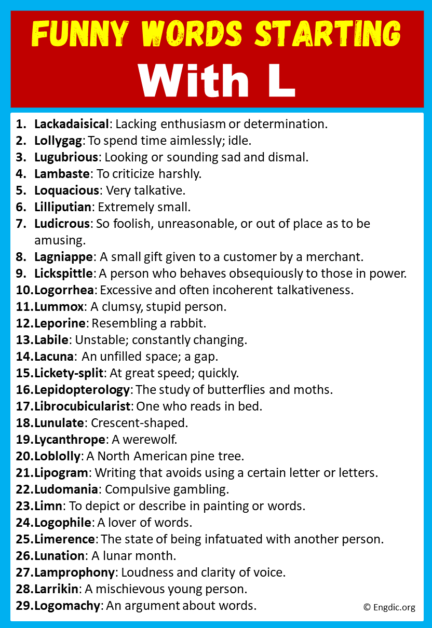 50 Funny Words That Start With L (With Meanings) - EngDic