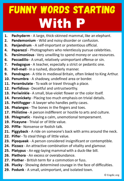 100 Funny Words That Start With P (With Meanings) - EngDic