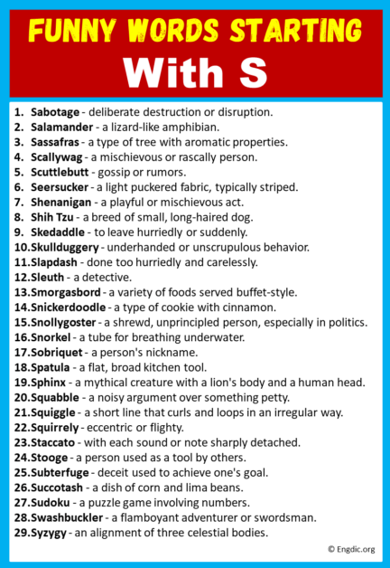 30 Funny Words That Start With S (With Meanings) - EngDic