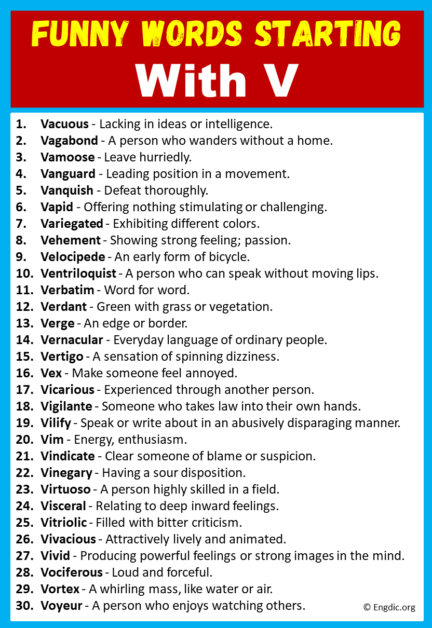60 Funny Words That Start With V (With Meanings) - EngDic