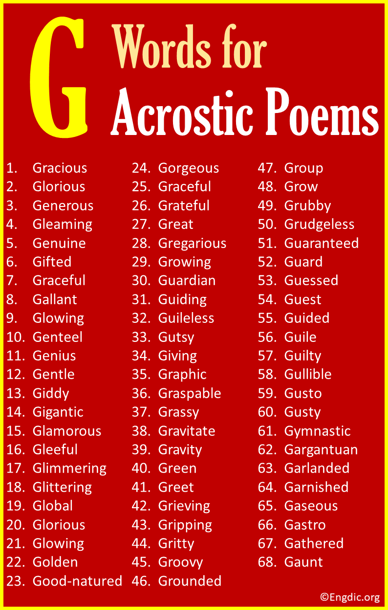 G Words For Acrostic Poems 100 Words EngDic G Words For Acrostic Poems 100 Words EngDic