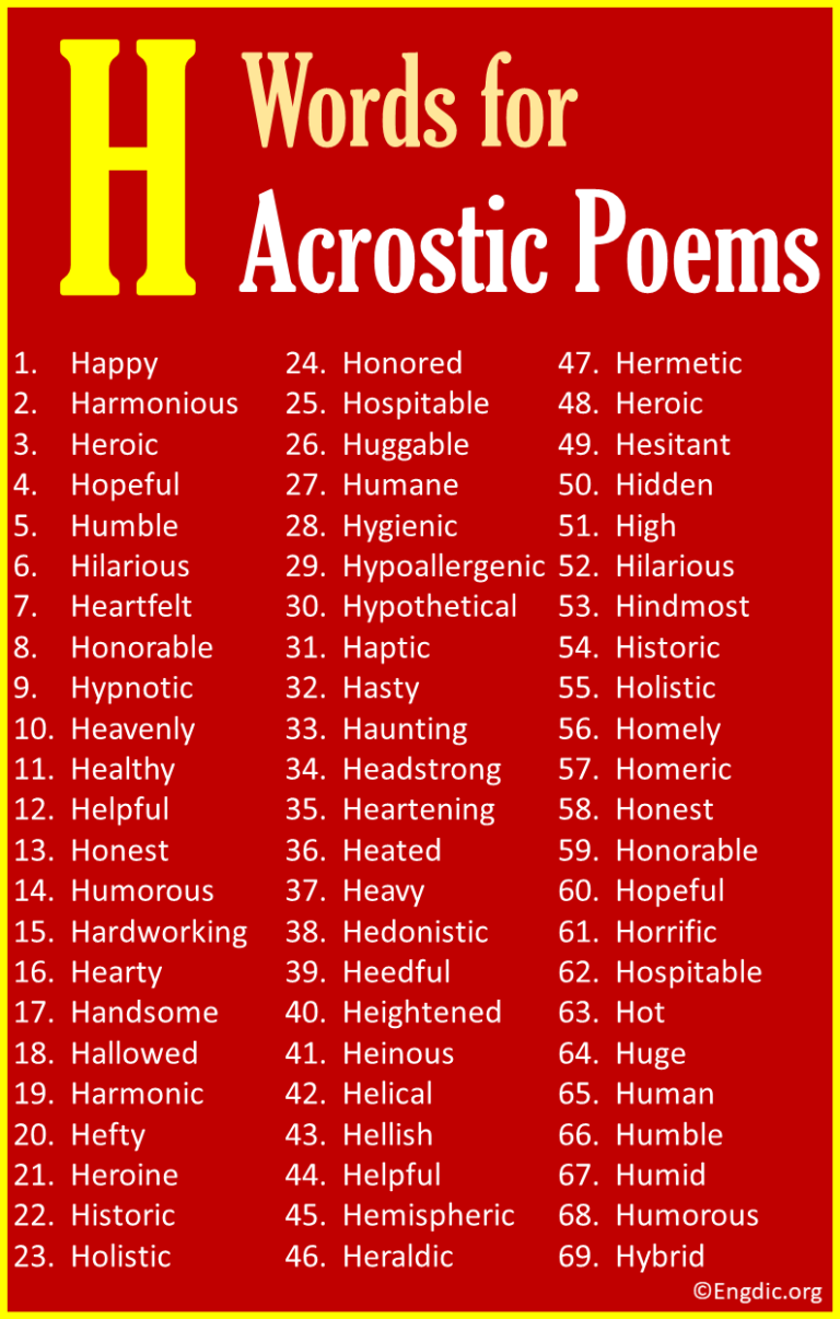 H Words for Acrostic Poems (100 Words) - EngDic