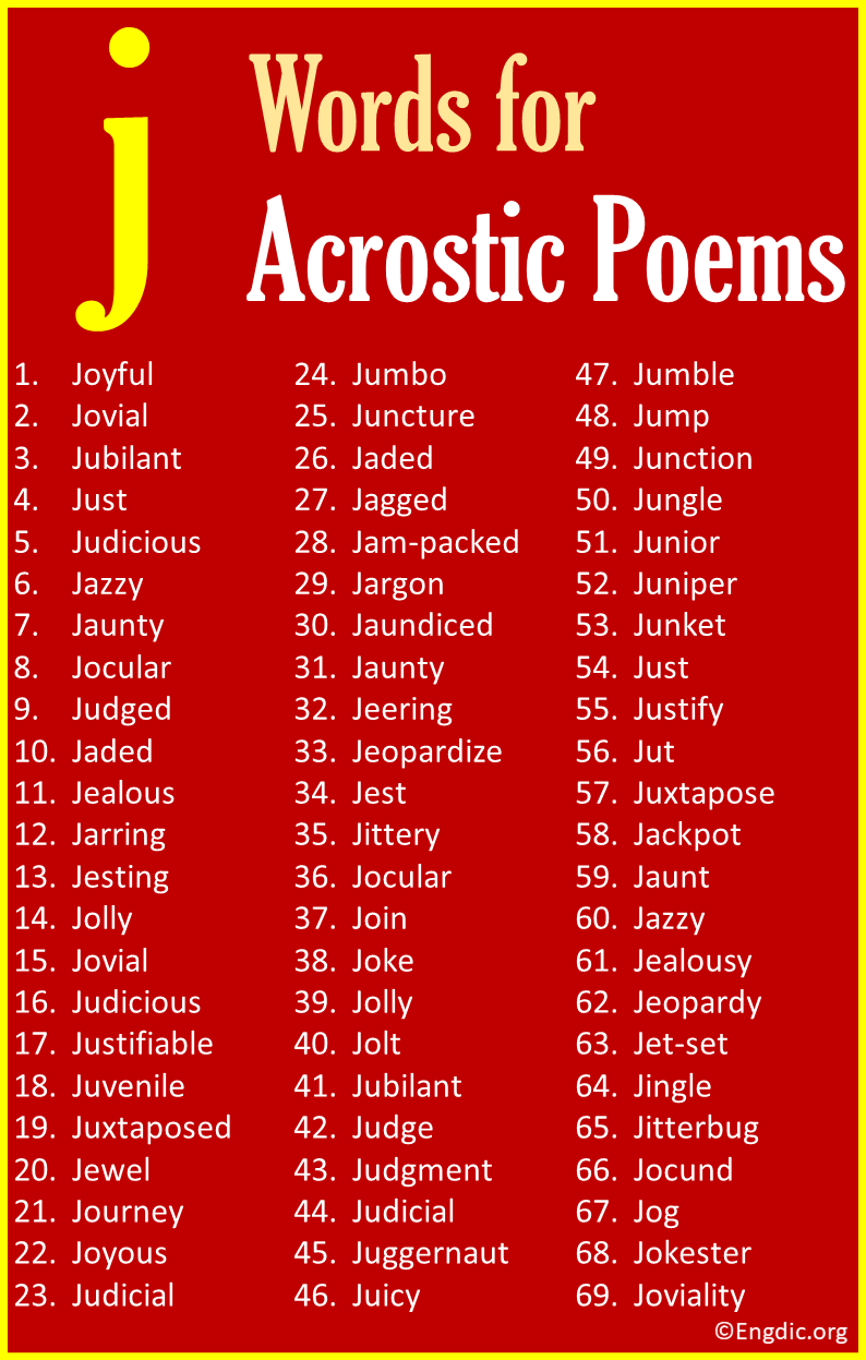 J Words For Acrostic Poems 100 Words EngDic J Words For Acrostic Poems 100 Words EngDic