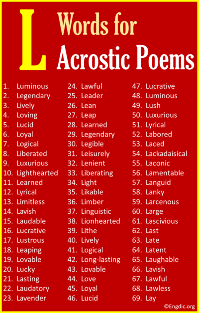 L Words for Acrostic Poems (100 Words) - EngDic