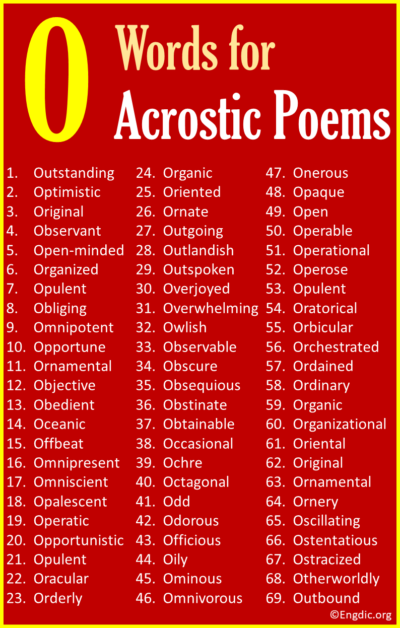 O Words for Acrostic Poems (100 Words) - EngDic