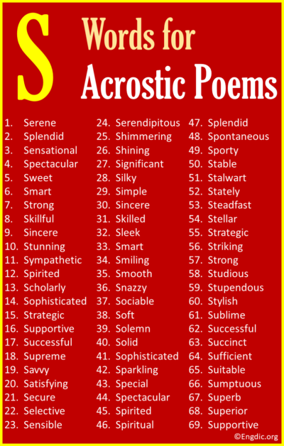 S Words for Acrostic Poems (100 Words) - EngDic