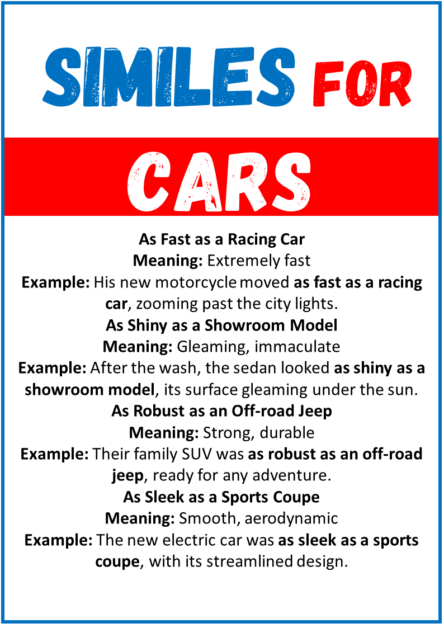 20 Best Similes for Cars (With Meanings & Examples) - EngDic