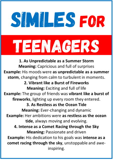 20 Best Similes for Teenagers (With Meanings & Examples) - EngDic