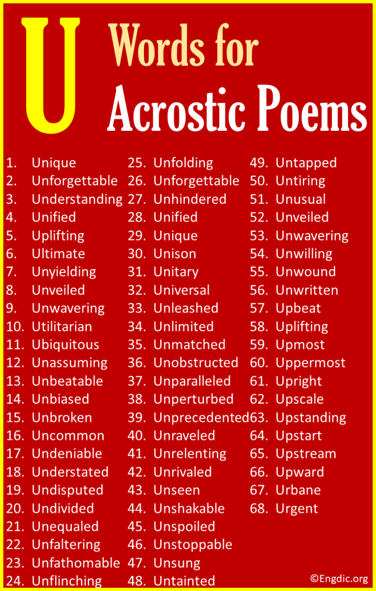 U Words for Acrostic Poems (100 Words) - EngDic