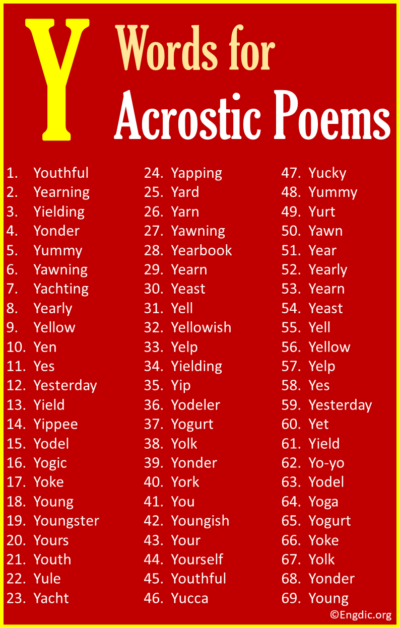 Y Words for Acrostic Poems (100 Words) - EngDic