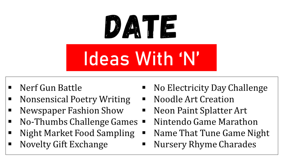 100 Funny and Cute Date Ideas That Start With N - EngDic